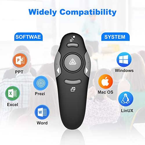 Presentation Clicker Wireless Presenter Remote, PowerPoint Clickers with Laser Pointer, RF 2.4GHz USB Wireless Presenter Clicker for PowerPoint Presentations for Mac/Laptop/Computer