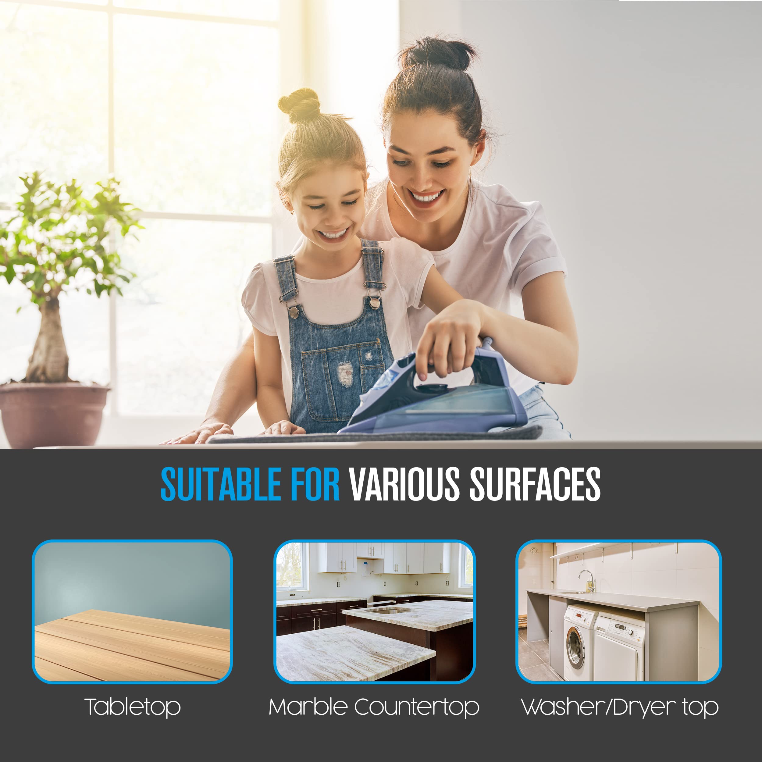 Ironing Mat, Ironing Pad, Iron Mat, Iron Pad, Dryer Top Protector Mats, Magnetic, Portable, Blanket Cover for Table Top, Countertop, Washer, Travel, Quilting, Grey, Wide, Thick, 33 x 17 Inches