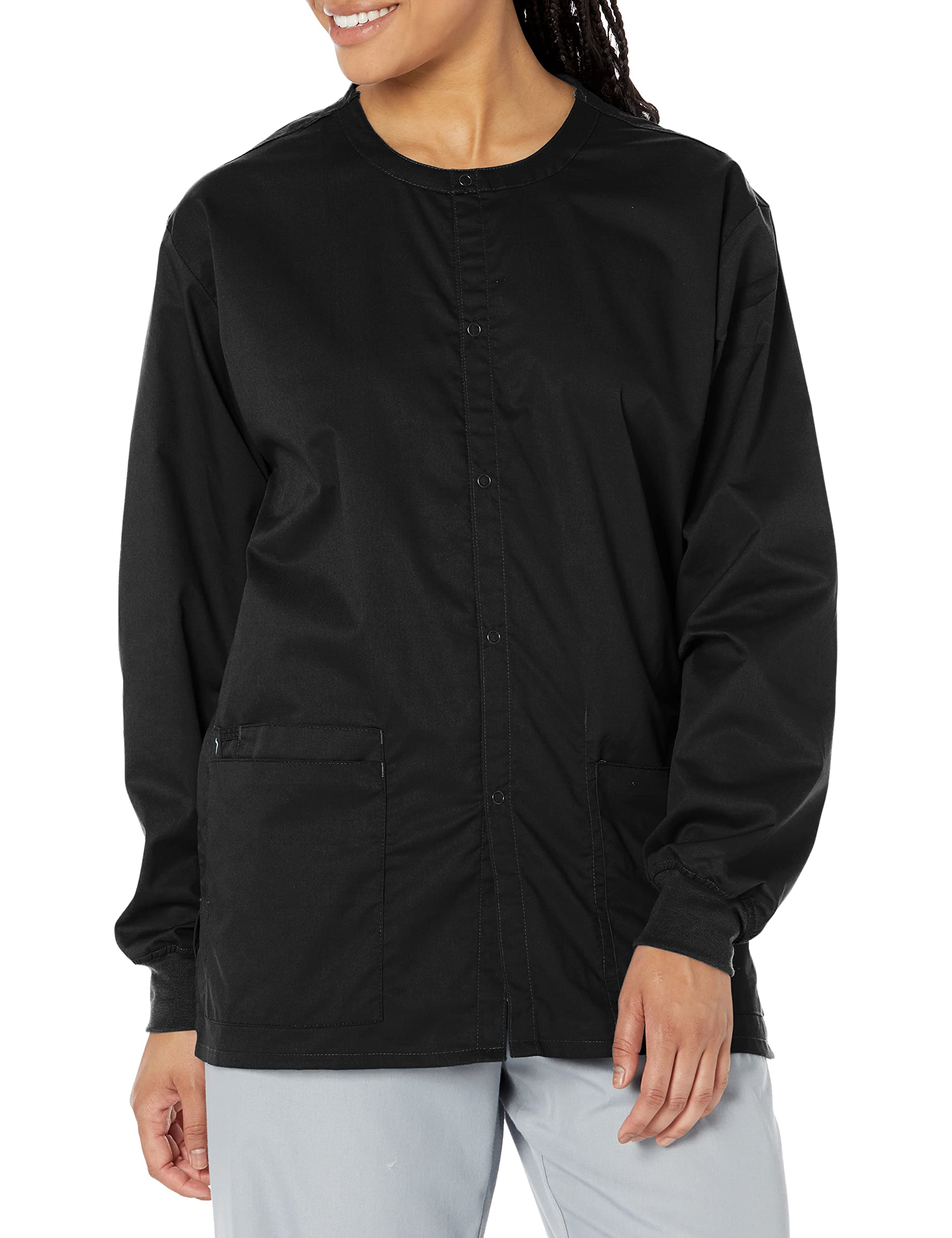 WonderWink Plus-Size Snap Front Jacket Outerwear, Black, 3X-Large