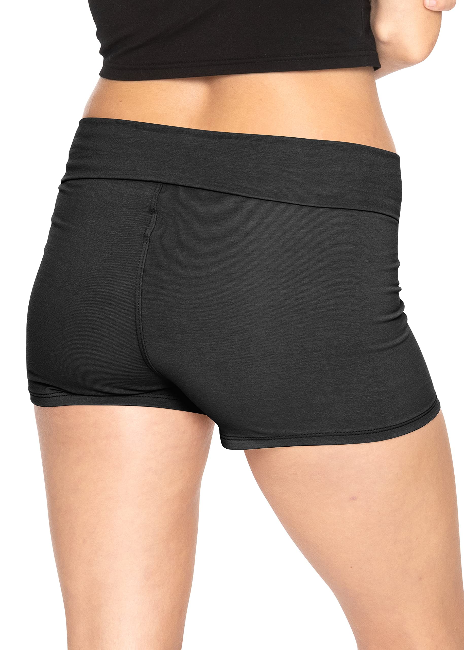 STRETCH IS COMFORT Women's Foldover Yoga Shorts Black Large
