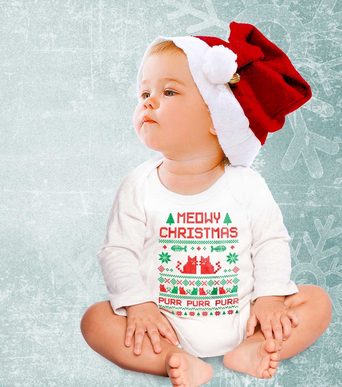 Tstars Meeowee Christmas Ugly Sweater Design - Cute Xmas Infant Baby Long Sleeve Bodysuit 6M Black