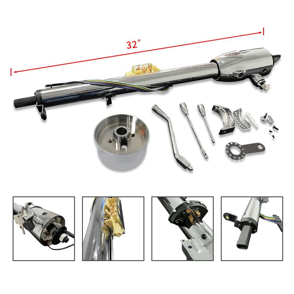 DEMOTOR PERFORMANCE Hot Rod Chrome Tilt 32" Steering Column With Key for Auto Transmission