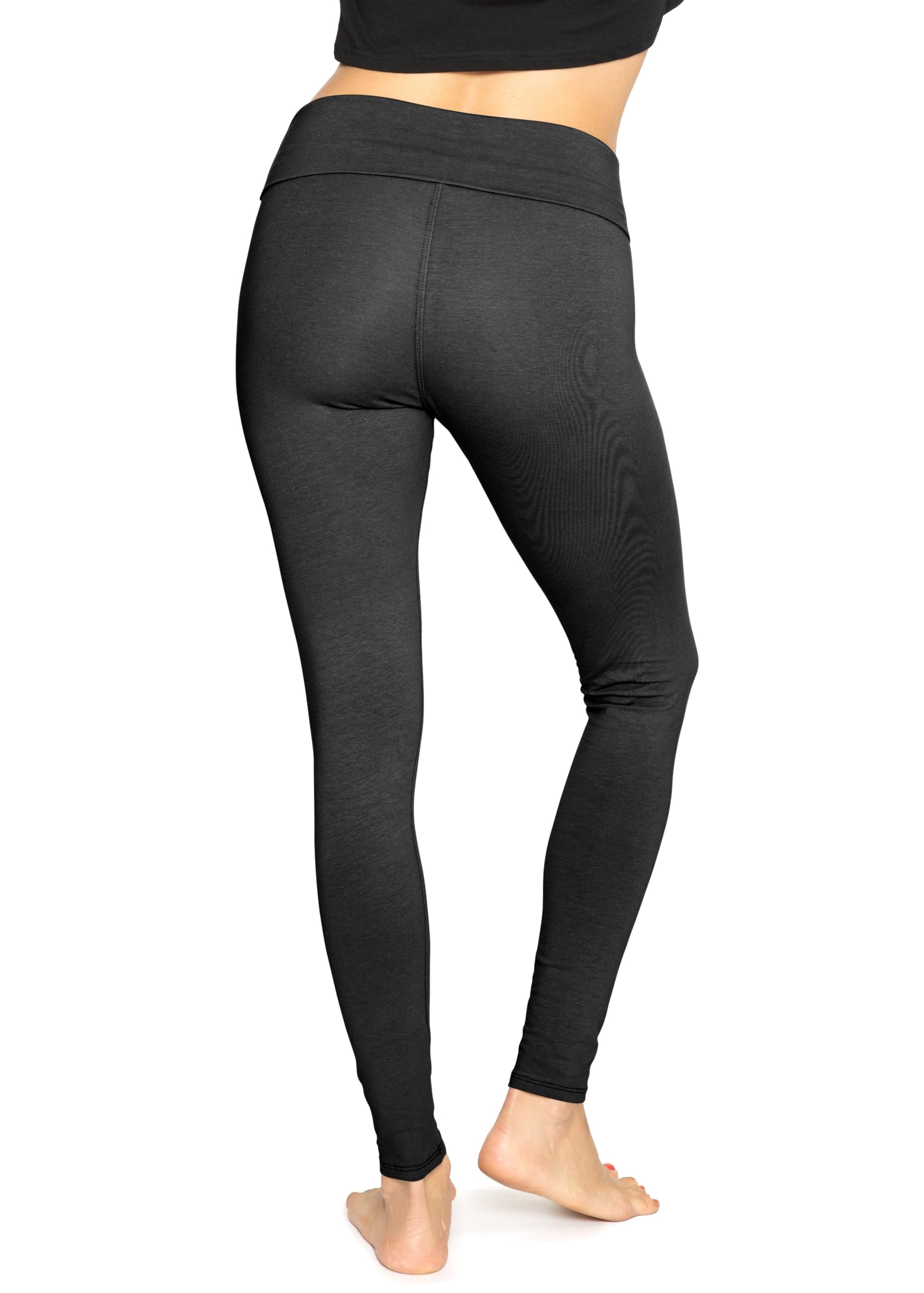 STRETCH IS COMFORT Women's Cotton Foldover Full Length Leggings Black Medium