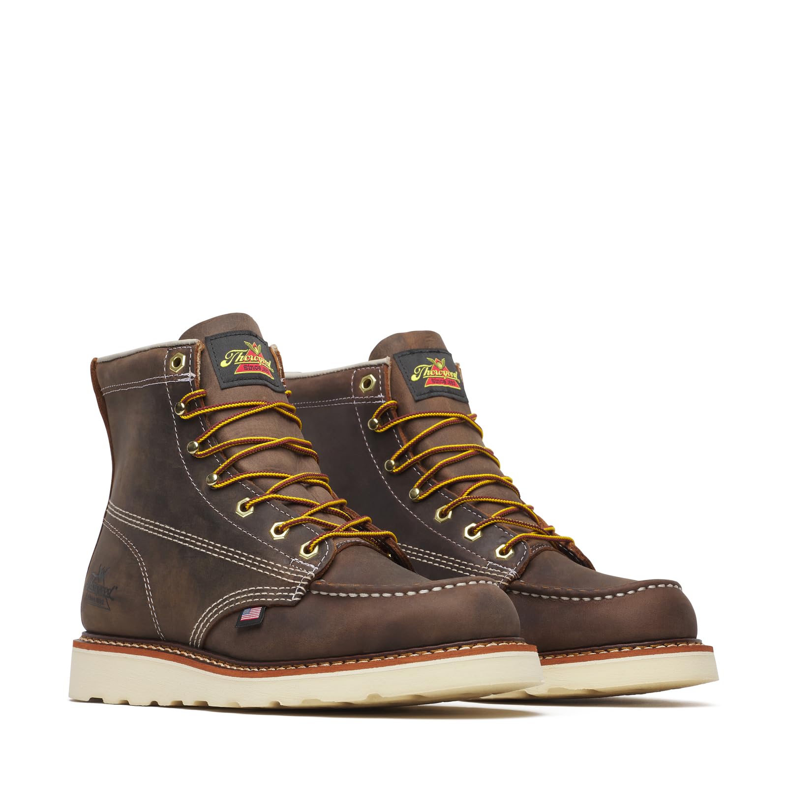 Thorogood American Heritage 6” Moc Toe Work Boots for Men - Soft Toe, Premium Full-Grain Leather with Slip-Resistant Wedge Outsole and Comfort Insole; EH Rated, Trail Crazyhorse - 6 D
