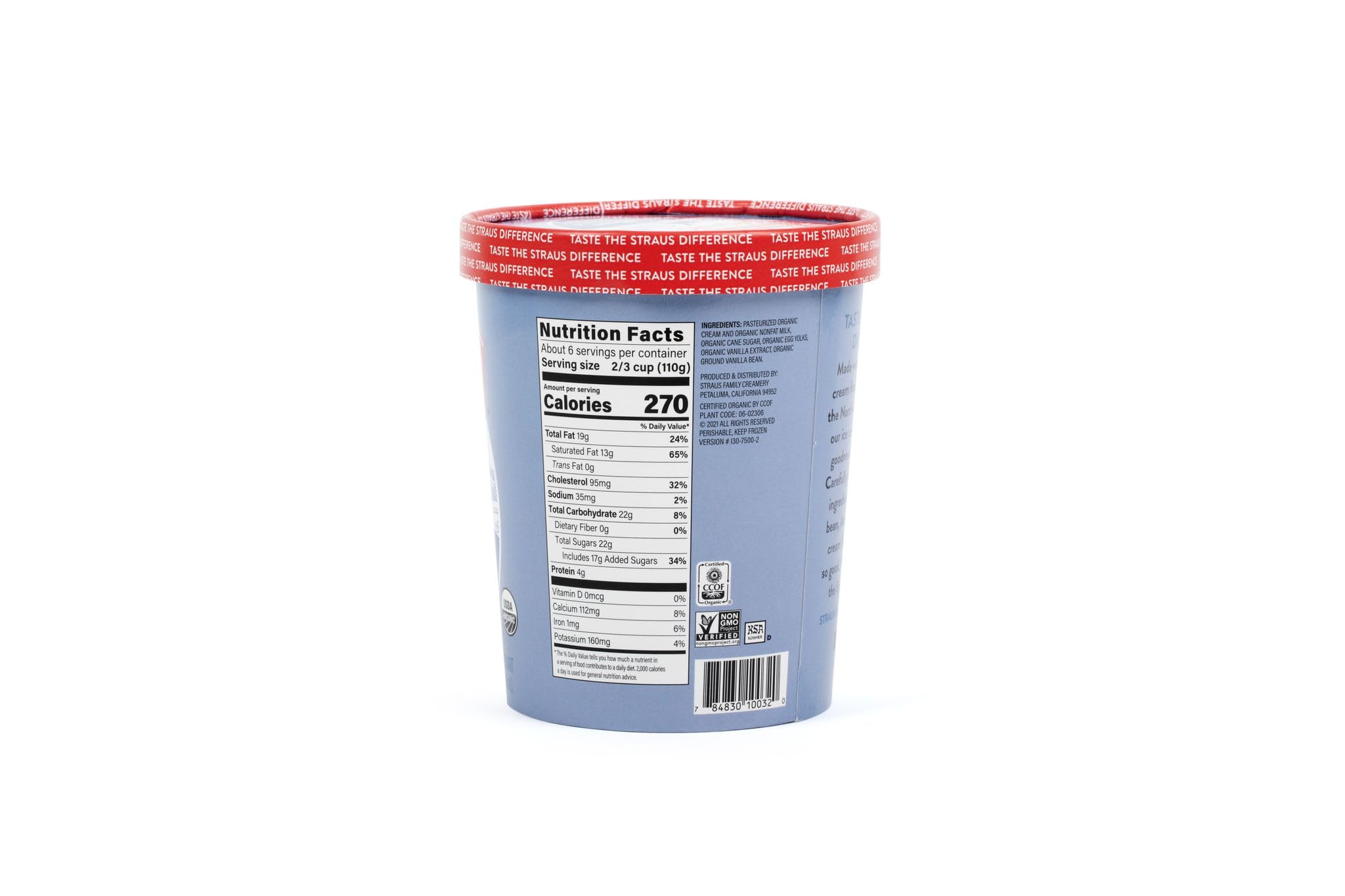 Straus Family Creamery Organic Vanilla Bean Ice Cream, 32oz