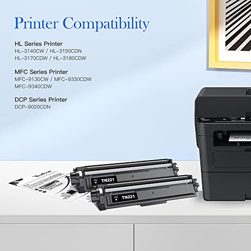 Valuetoner Compatible Toner Cartridge Replacement for Brother TN221BK TN221 TN 221 to use with HL-3140CW HL-3150CDN HL-3170CDW MFC-9330CDW HL-3180CDW MFC-9130CW Printer ( Black,2 Pack )