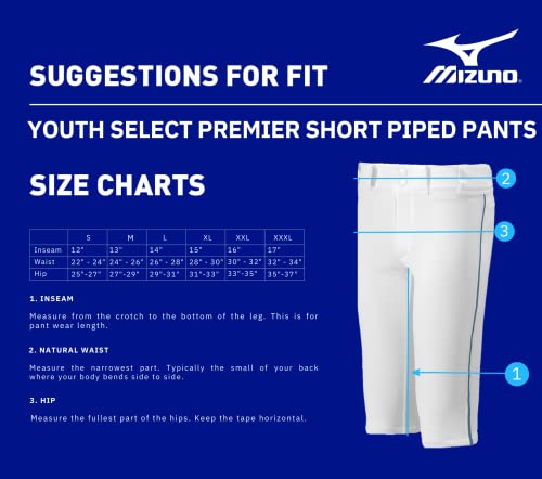 Mizuno Boys Youth Premier Short Piped Pant S White-Black, White/Black, Small US