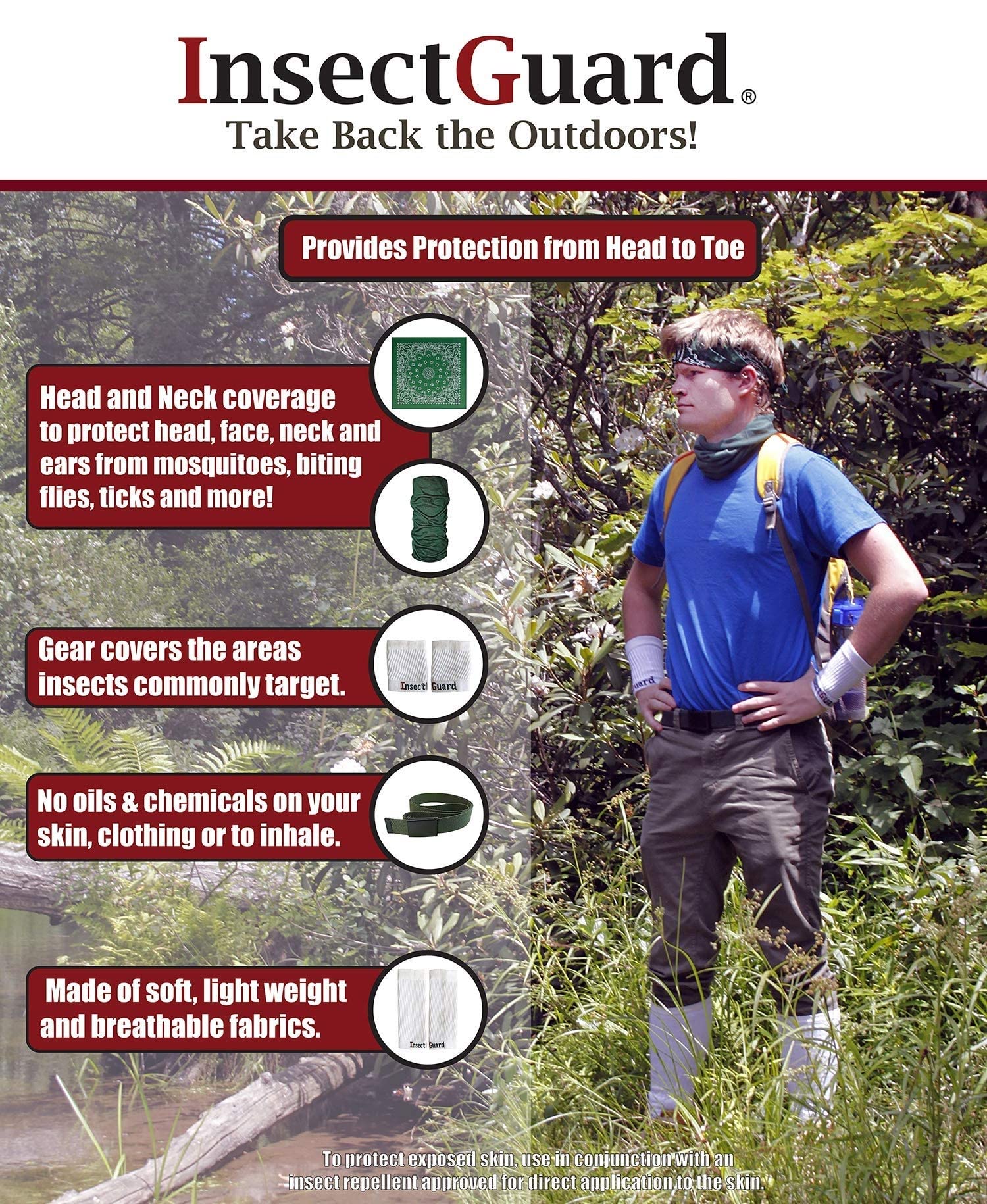 InsectGuard - Permethrin Treated Mosquitoes, Flies, Ticks & More Insect Repellent Size Adjustable Fabric Belt (Black) One Size Fits All!