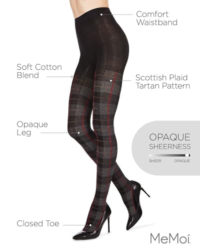MeMoi Scottish Plaid Tartan Sweater Tights Black Medium / Large