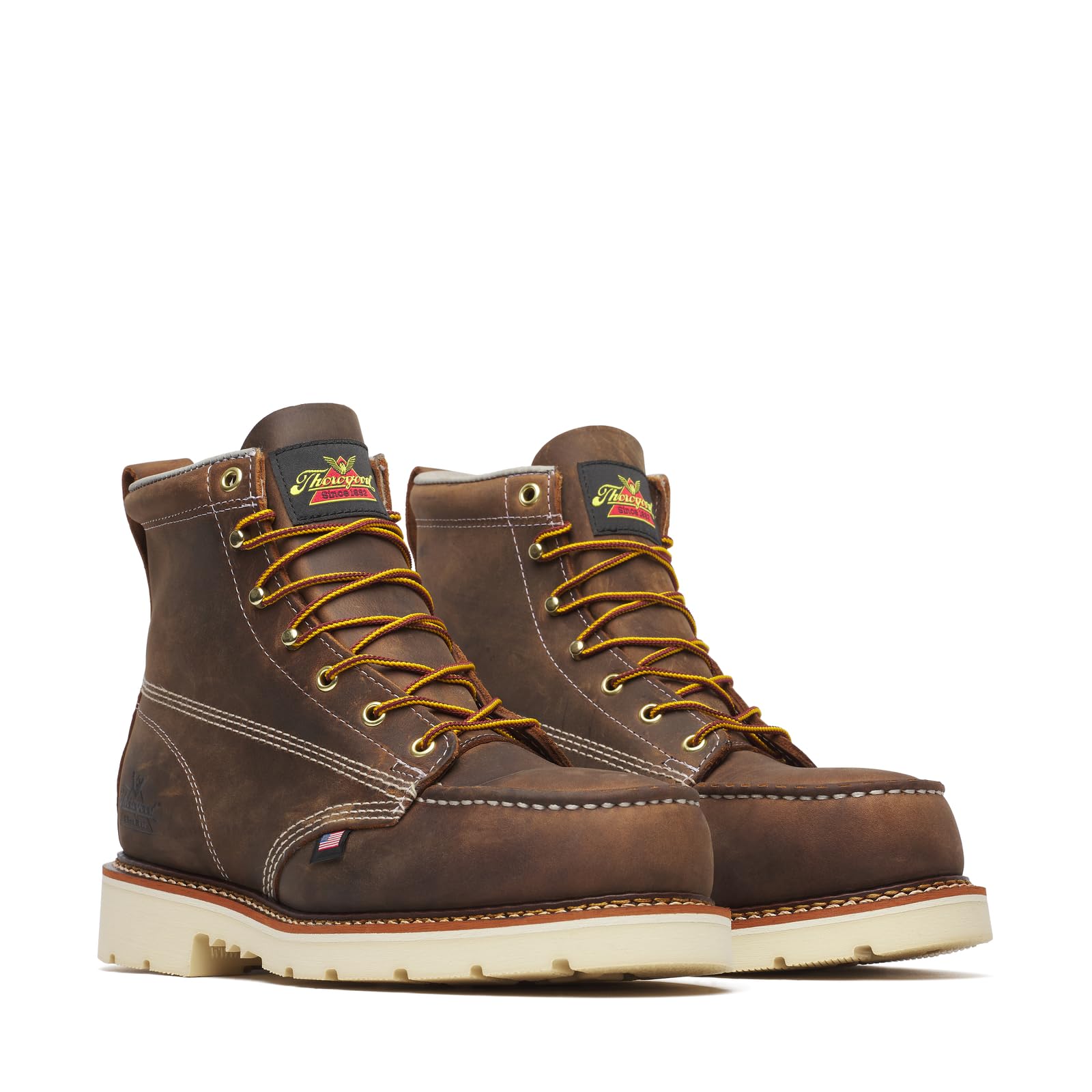 Thorogood American Heritage 6” Steel Toe Work Boots for Men - Full-Grain Leather with Moc Toe, Slip-Resistant Heel Outsole, and Comfort Insole; EH Rated, Trail Crazyhorse - 10.5 D US