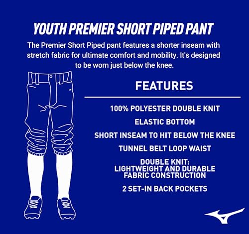 Mizuno Boys Youth Premier Short Piped Pant S White-Black, White/Black, Small US