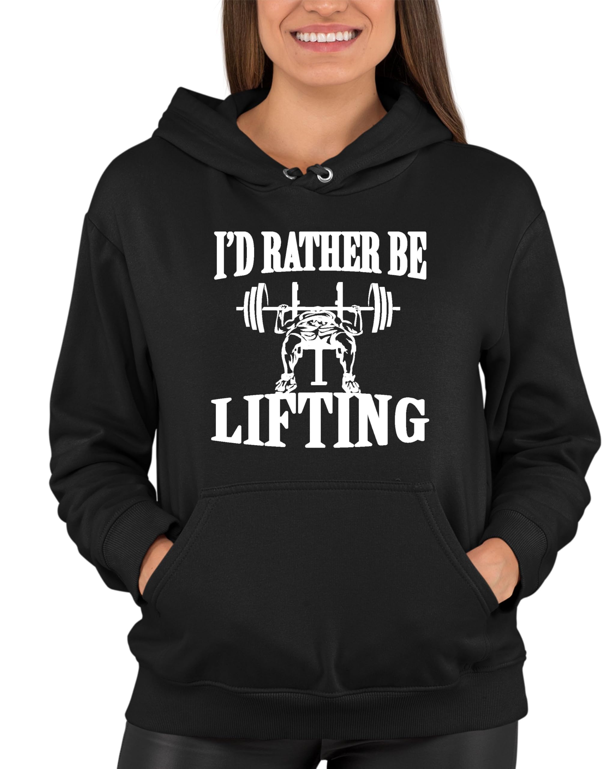 Go All Out Medium Black Mens I'd Rather Be Lifting Funny Weightlifting Gym Workout Sweatshirt Hoodie