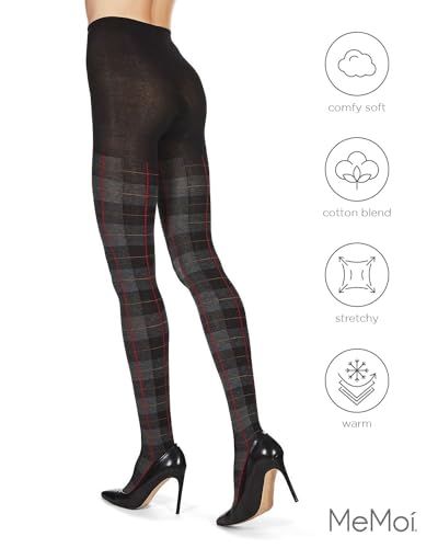MeMoi Scottish Plaid Tartan Sweater Tights Black Medium / Large