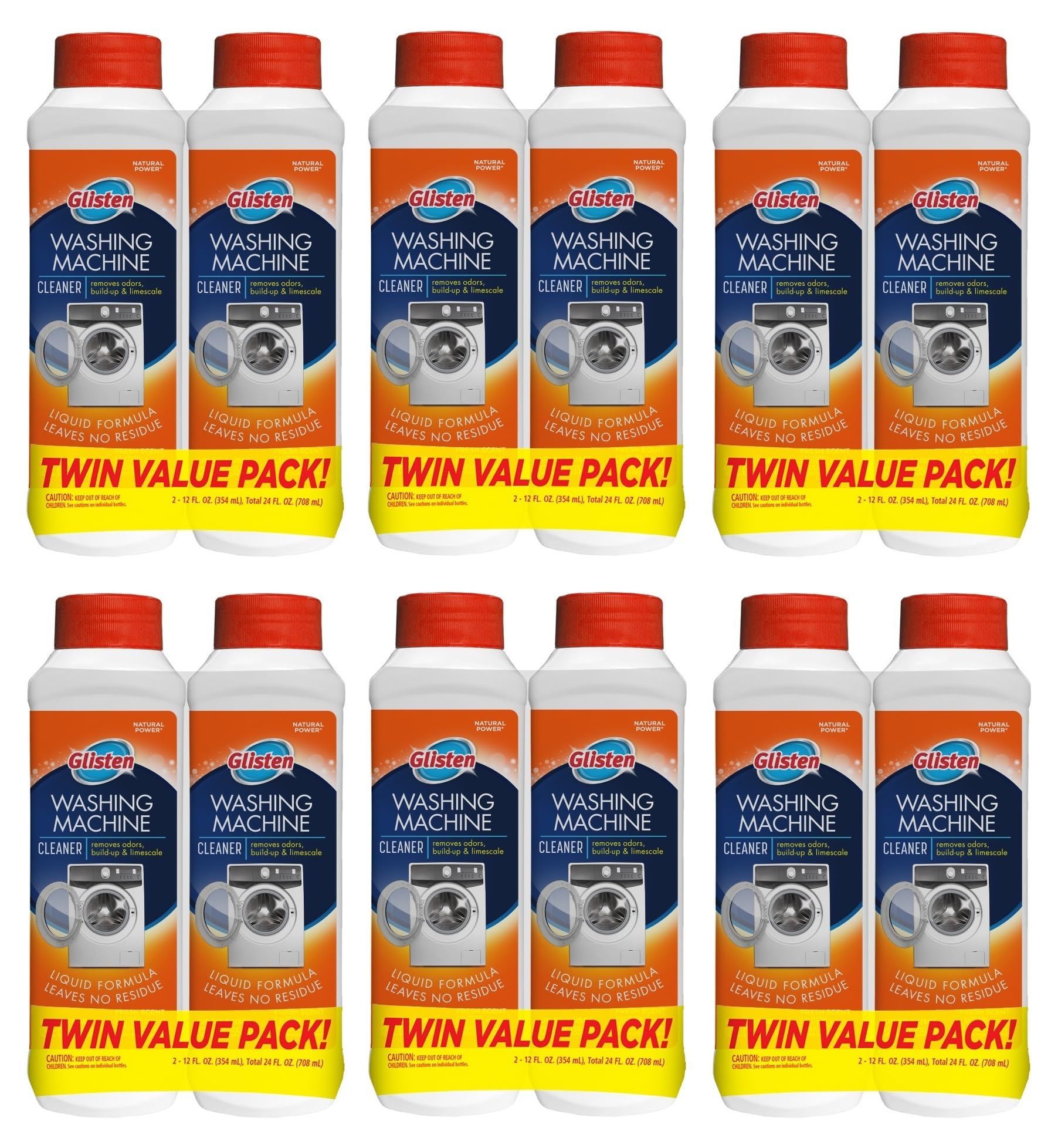 Glisten Washer Magic Washing Machine Cleaner & Deodorizer, 12 Fl. Oz. Bottle, 12 Pack