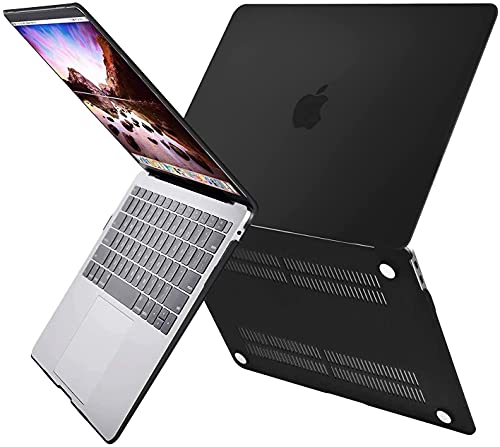 MOSISO Compatible with MacBook Air 13 inch Case 2022 2021 2020 2019 2018 Release A2337 M1 A2179 A1932 Retina Display with Touch ID, Plastic Hard Shell Case & Keyboard Cover Skin, Black