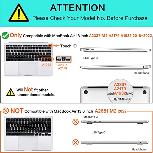 MOSISO Compatible with MacBook Air 13 inch Case 2022 2021 2020 2019 2018 Release A2337 M1 A2179 A1932 Retina Display with Touch ID, Plastic Hard Shell Case & Keyboard Cover Skin, Black