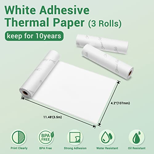 Phomemo M04S Wireless Portable Printer- Thermal Printer Sticker Printer with White Self-Adhesive Thermal Paper for Phomemo M04S/M04S Bluetooth Thermal Printer, Black on White, 110mm x 3.5m, 3-Rolls