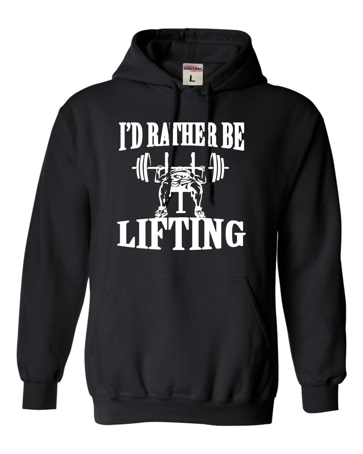 Go All Out Medium Black Mens I'd Rather Be Lifting Funny Weightlifting Gym Workout Sweatshirt Hoodie