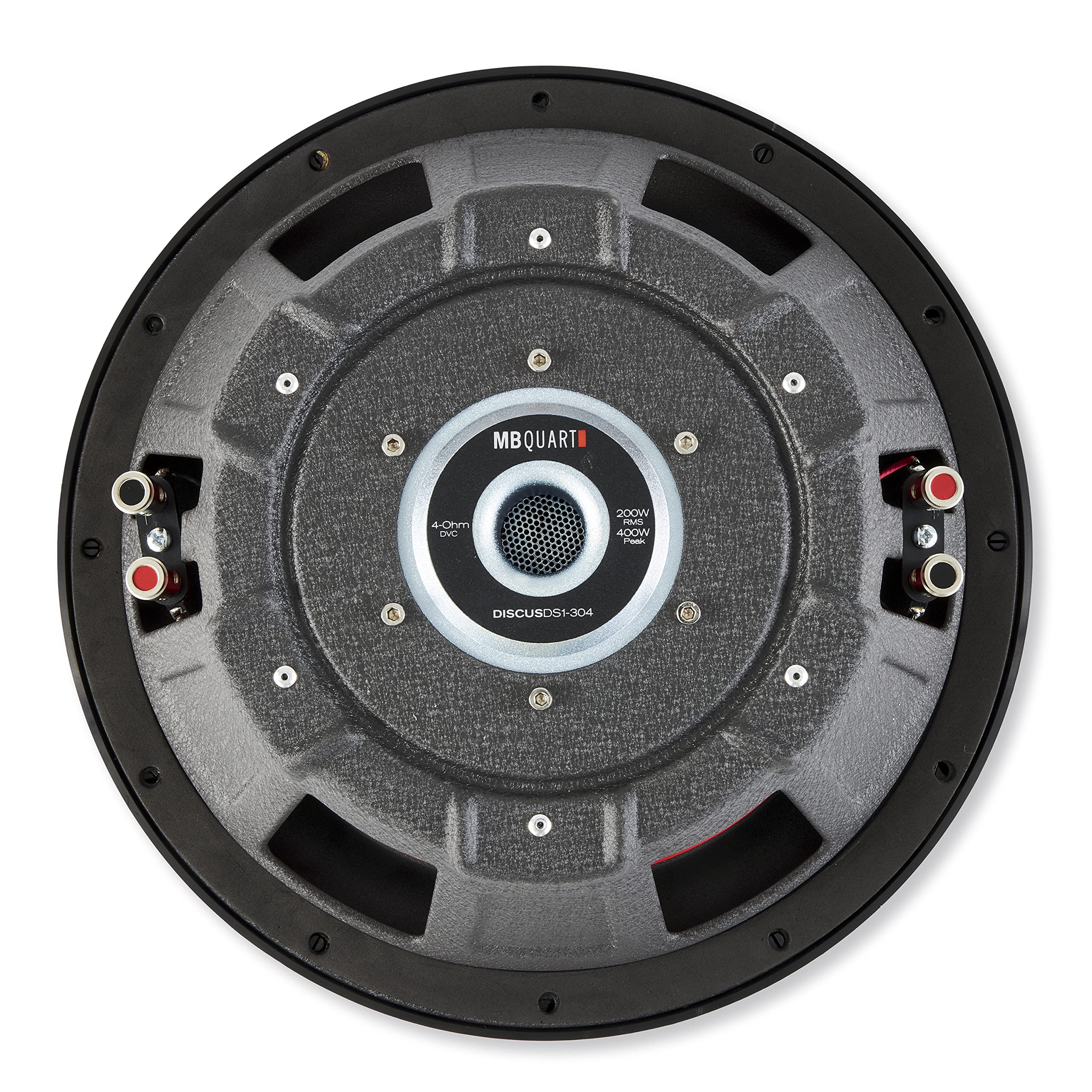 MB Quart DS1-304 Discus 12 Inch 400 Watt DVC Shallow Mount Subwoofer Speaker with Dual 2 Inch 4 Ohm Voice Coils for Vehicles, Black
