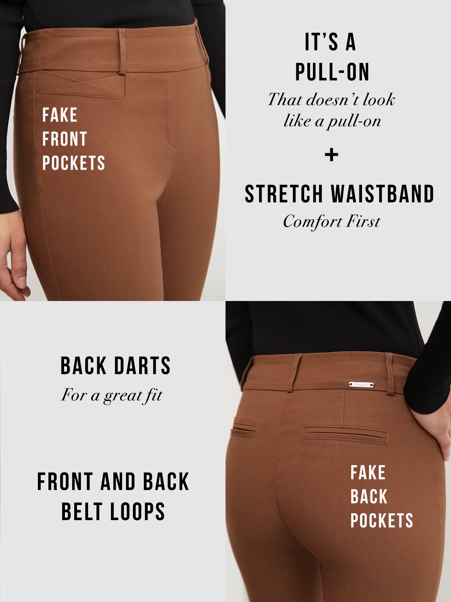 Rekucci Womens Ease into Comfort Fit Barely Bootcut Business Casual Stretch Pants in Regular/Tall/Petite fit (18, Brown Mix)