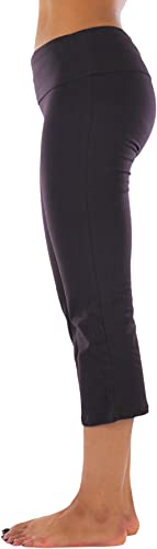 ToBeInStyle Women's Cropped Yoga Sweatpants Bermuda Capris w/Fold Over Waistband - Small - Brown