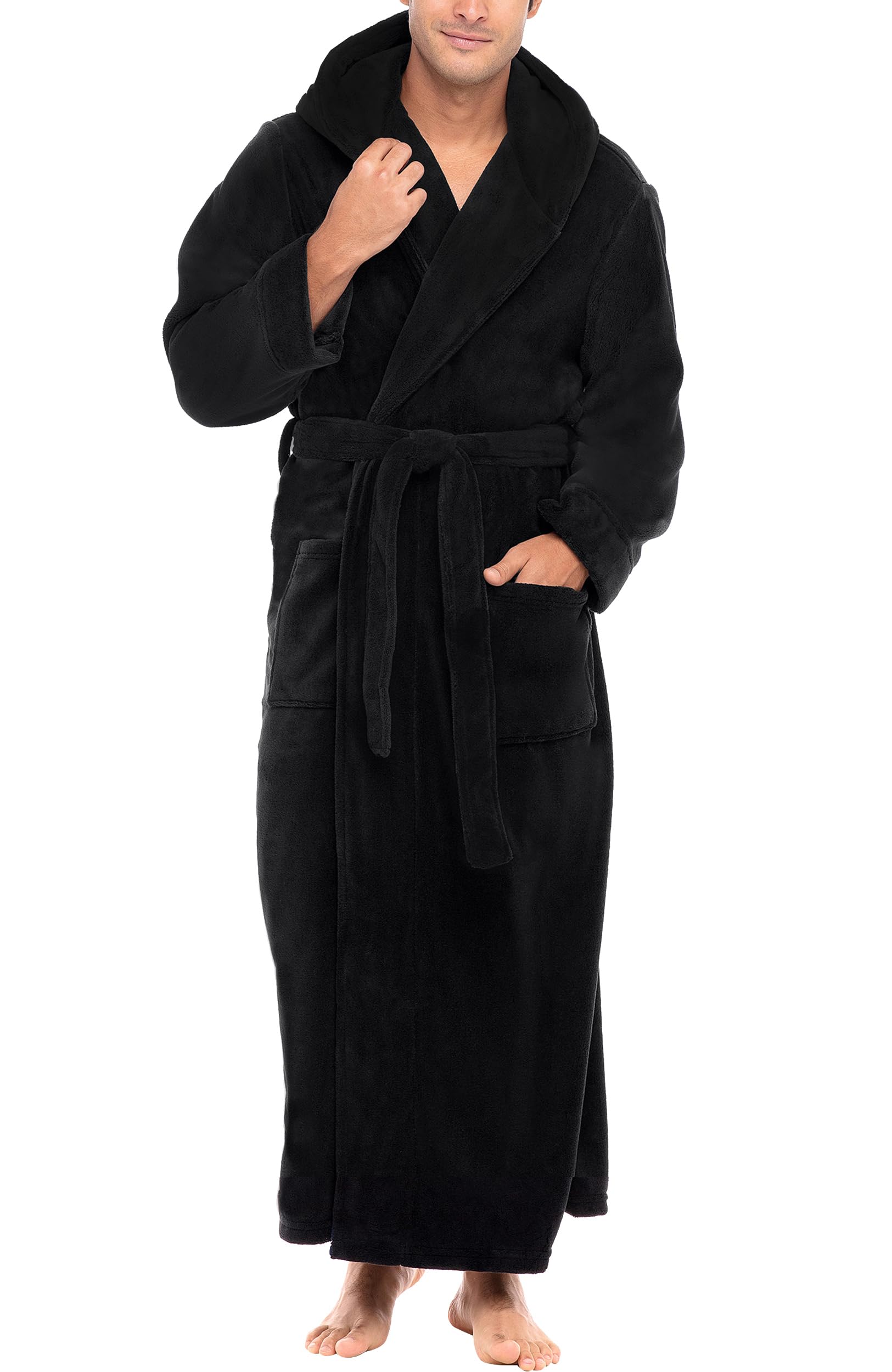 Alexander Del Rossa Mens Robe, Plush Fleece Hooded Bathrobe Men, Men's Bathrobes, Big and Tall Bath Robe for Men Black XL (A0125BLKXL)