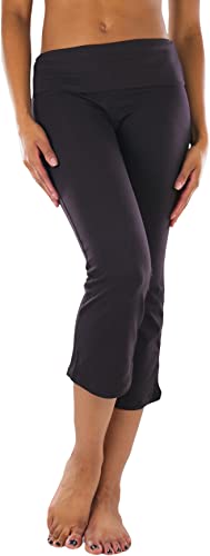ToBeInStyle Women's Cropped Yoga Sweatpants Bermuda Capris w/Fold Over Waistband - Small - Brown