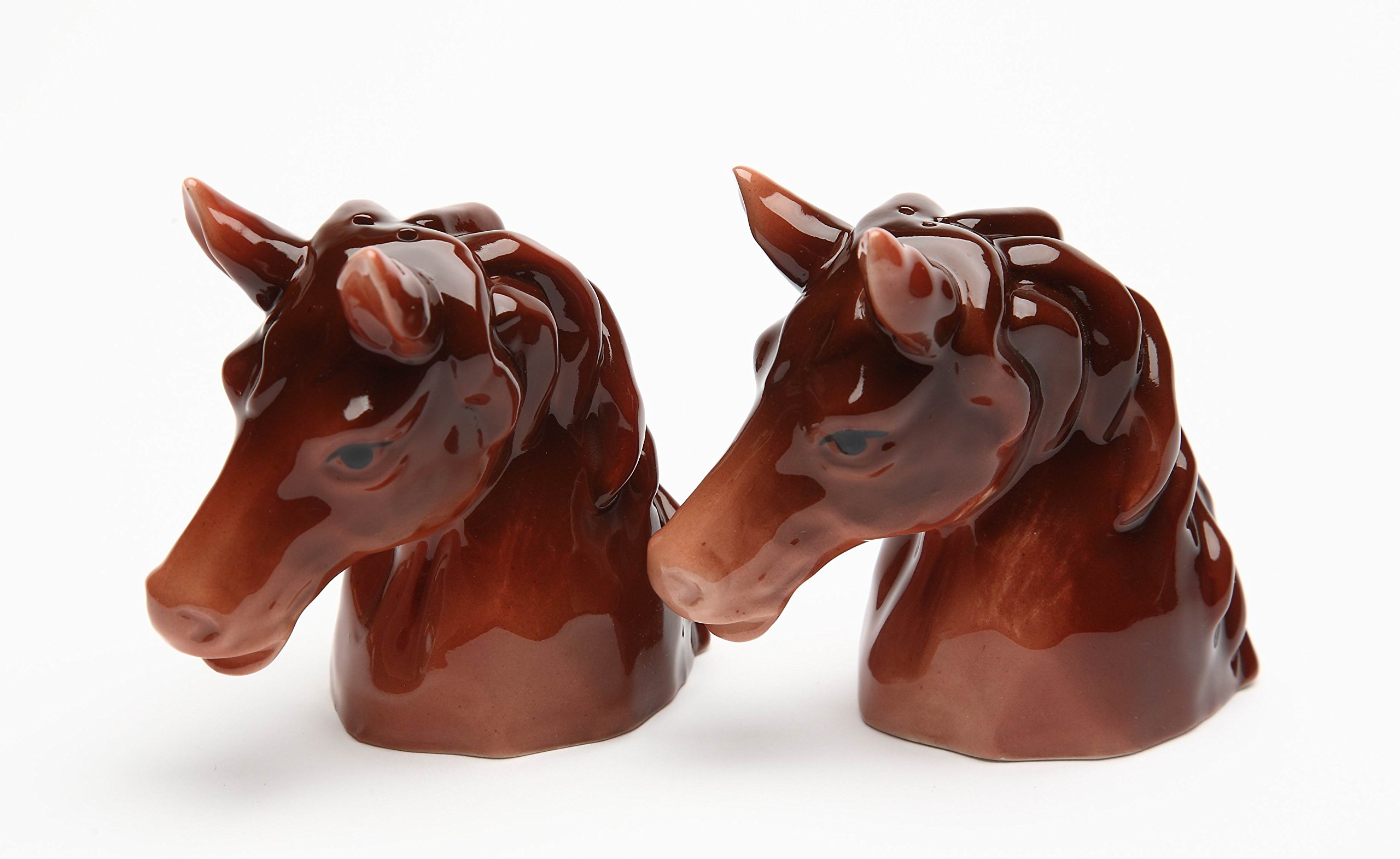 Cosmos Gifts Ceramic Horse Salt and Pepper Set, 3-5/8-Inch, Brown