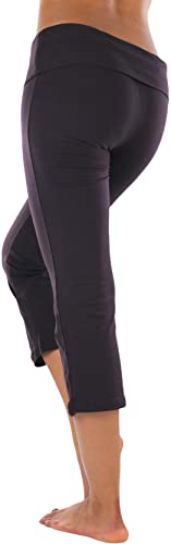 ToBeInStyle Women's Cropped Yoga Sweatpants Bermuda Capris w/Fold Over Waistband - Small - Brown