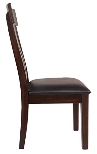 Signature Design by Ashley Haddigan Faux Leather Cushioned Rake Back Dining Chair, 2 Count, Dark Brown