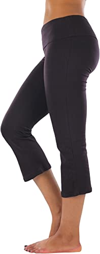 ToBeInStyle Women's Cropped Yoga Sweatpants Bermuda Capris w/Fold Over Waistband - Small - Brown