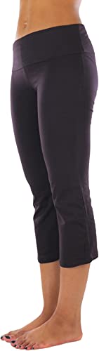 ToBeInStyle Women's Cropped Yoga Sweatpants Bermuda Capris w/Fold Over Waistband - Small - Brown