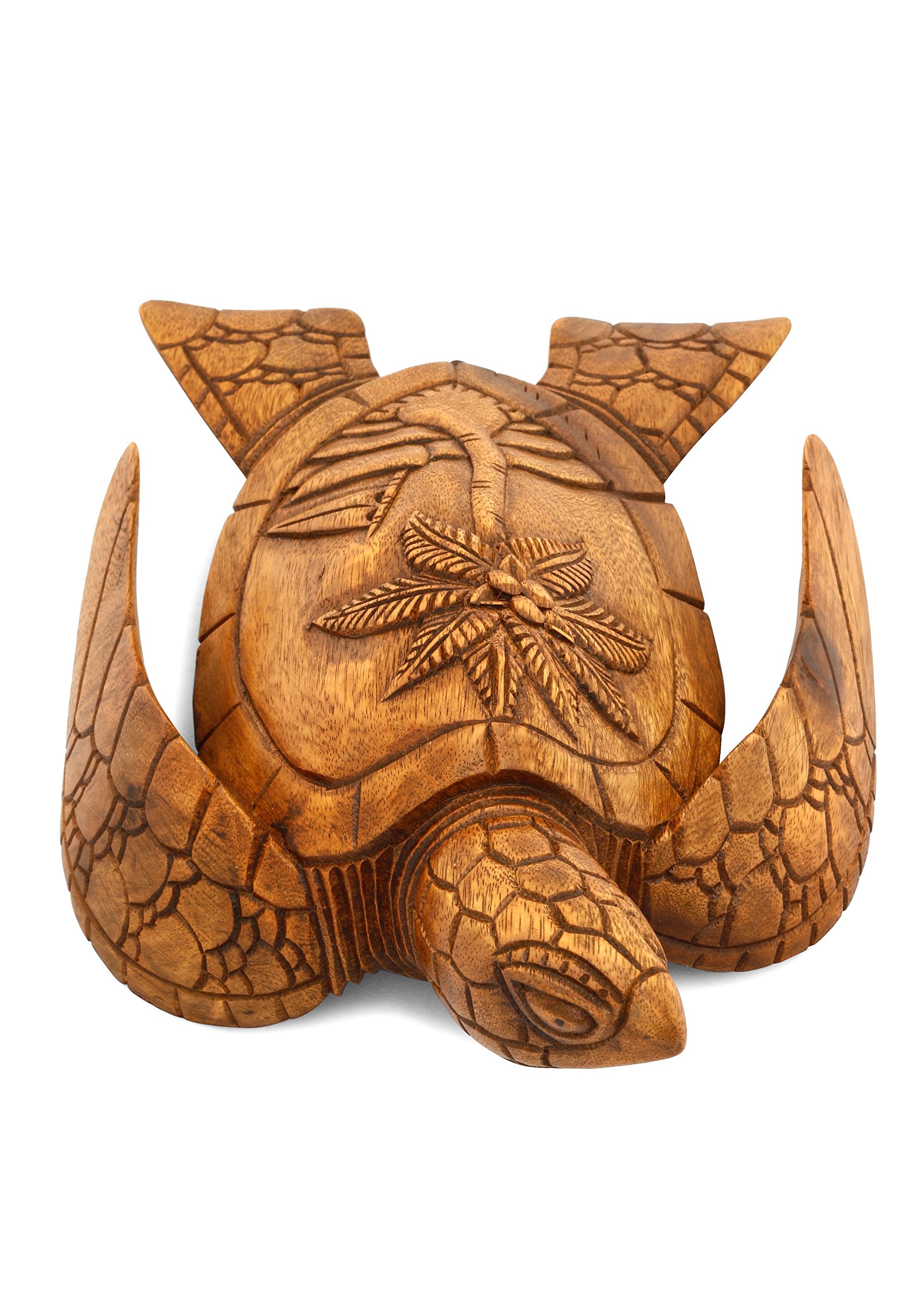 G6 Collection 12" Long Wooden Hand Carved Turtle Tortoise Statue Figurine Sculpture Handcrafted Handmade Decorative Home Decor Accent Rustic Seaside Tropical Nautical Ocean Coastal Decoration