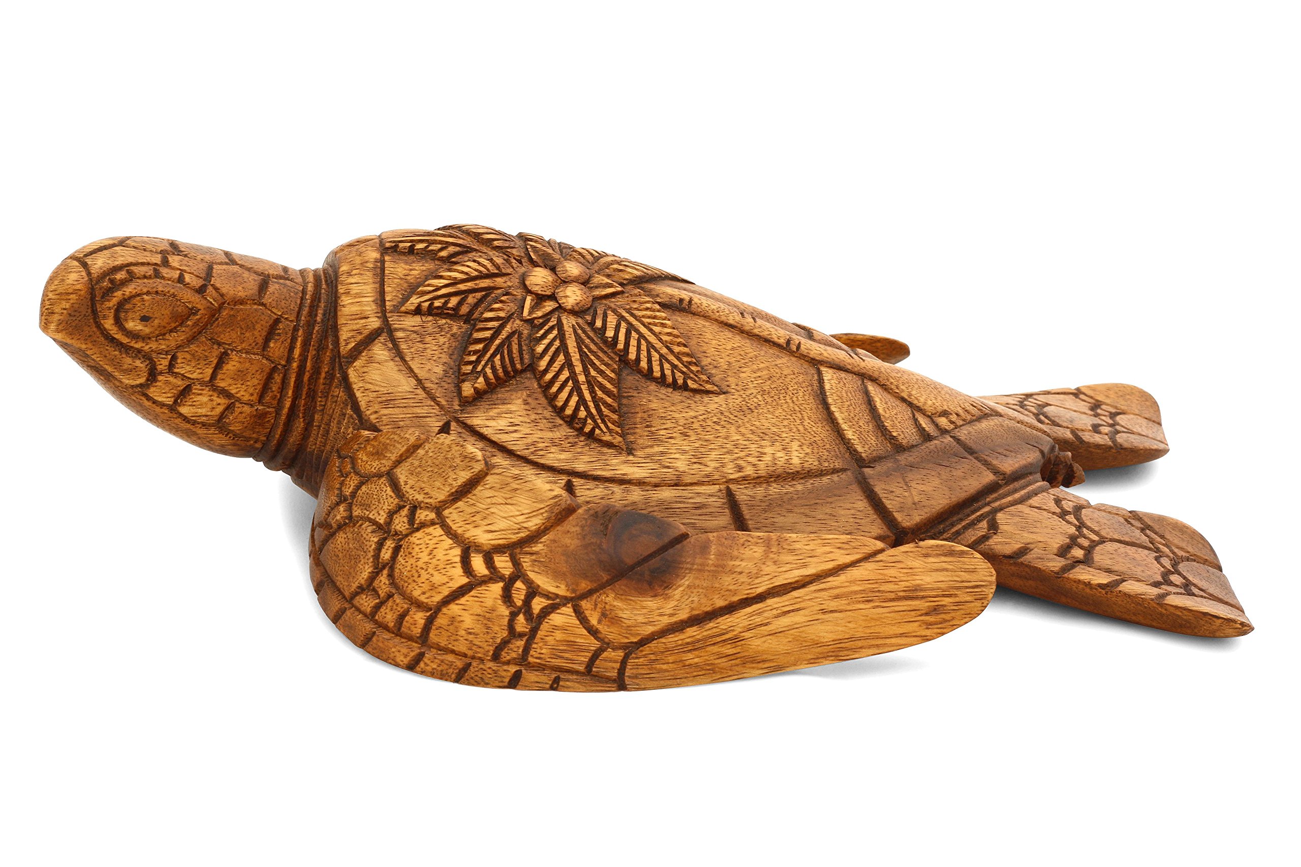 G6 Collection 12" Long Wooden Hand Carved Turtle Tortoise Statue Figurine Sculpture Handcrafted Handmade Decorative Home Decor Accent Rustic Seaside Tropical Nautical Ocean Coastal Decoration