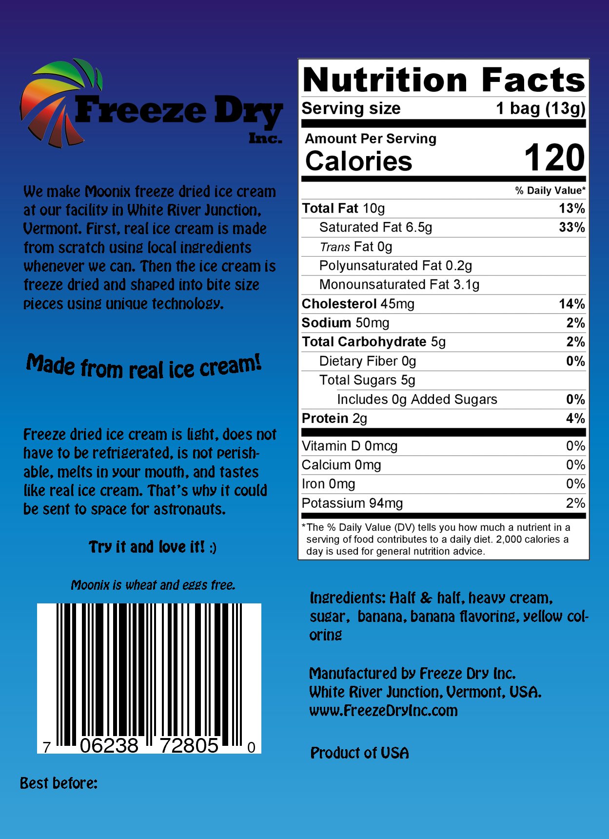 Moonix Freeze Dried Ice Cream (Banana)