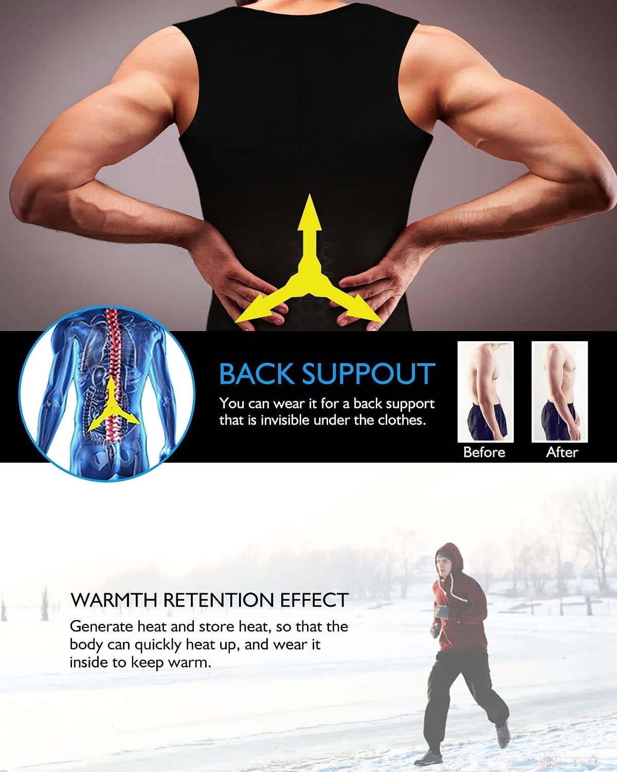 NonEcho Men Sauna Vest Hot Sweat Waist Trainer Corset Neoprene Tank Top Shapewear Slimming Shirt Workout Suit
