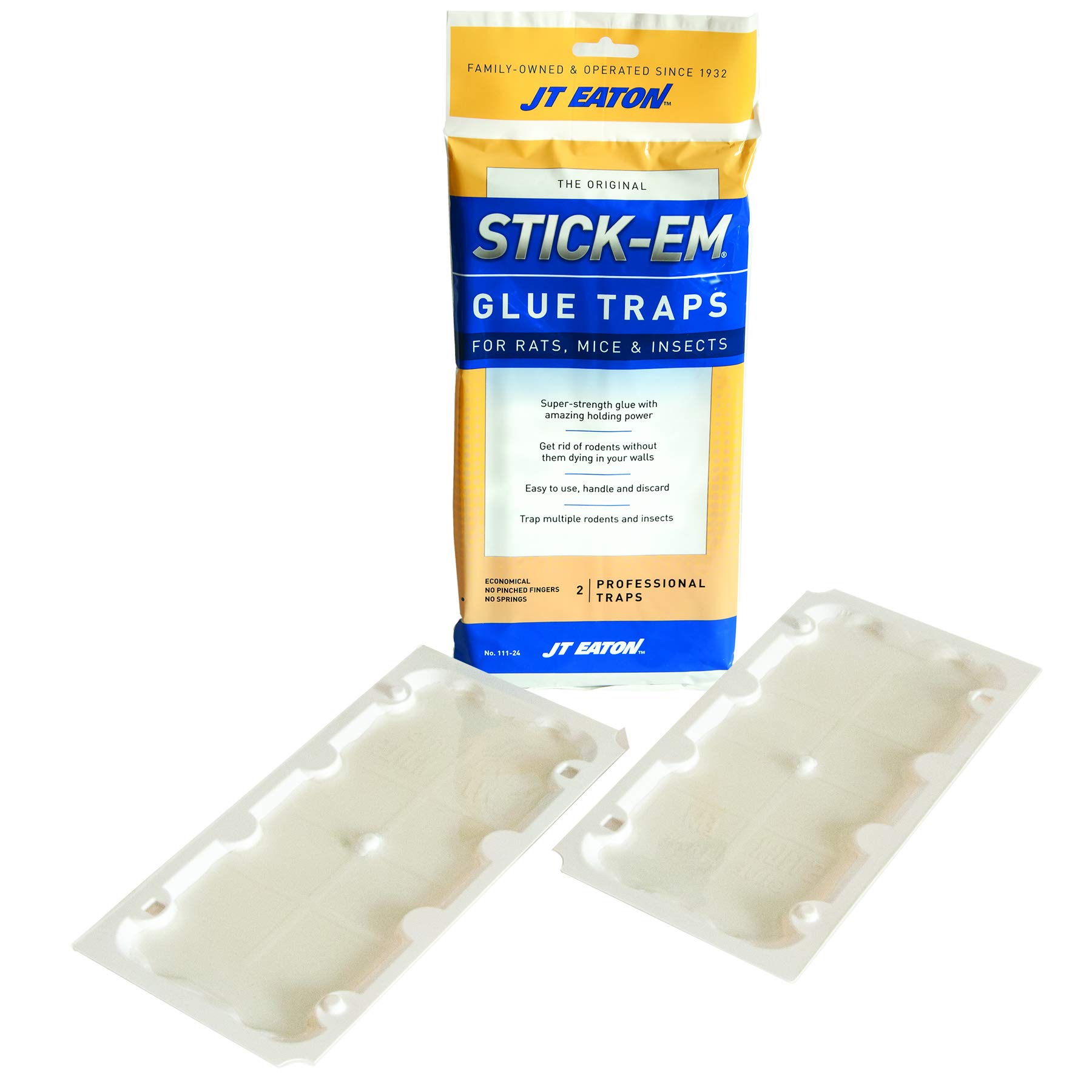 JT Eaton 111-24 Stick-Em Rat and Mouse Glue Trap Tray, 10" x 5", Non-Toxic, White, Case of 24