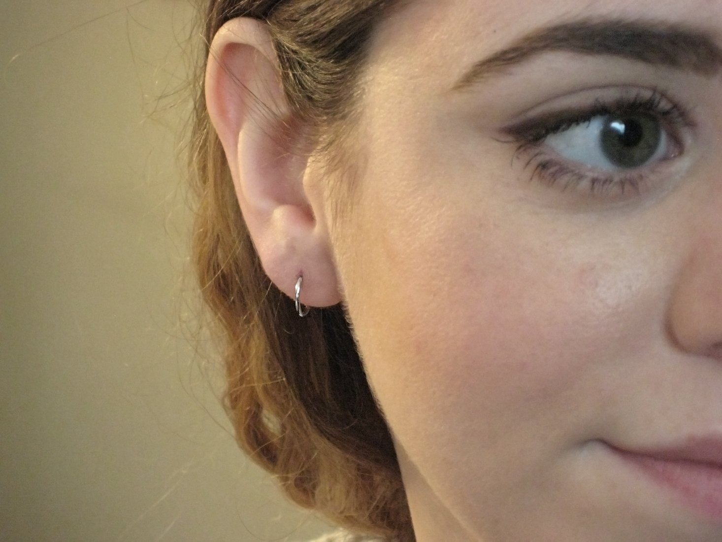 Tiny 14K Gold Thin Continuous Endless Hoop Earrings (1mm Tube) (.39 inch - 10mm - White Gold)