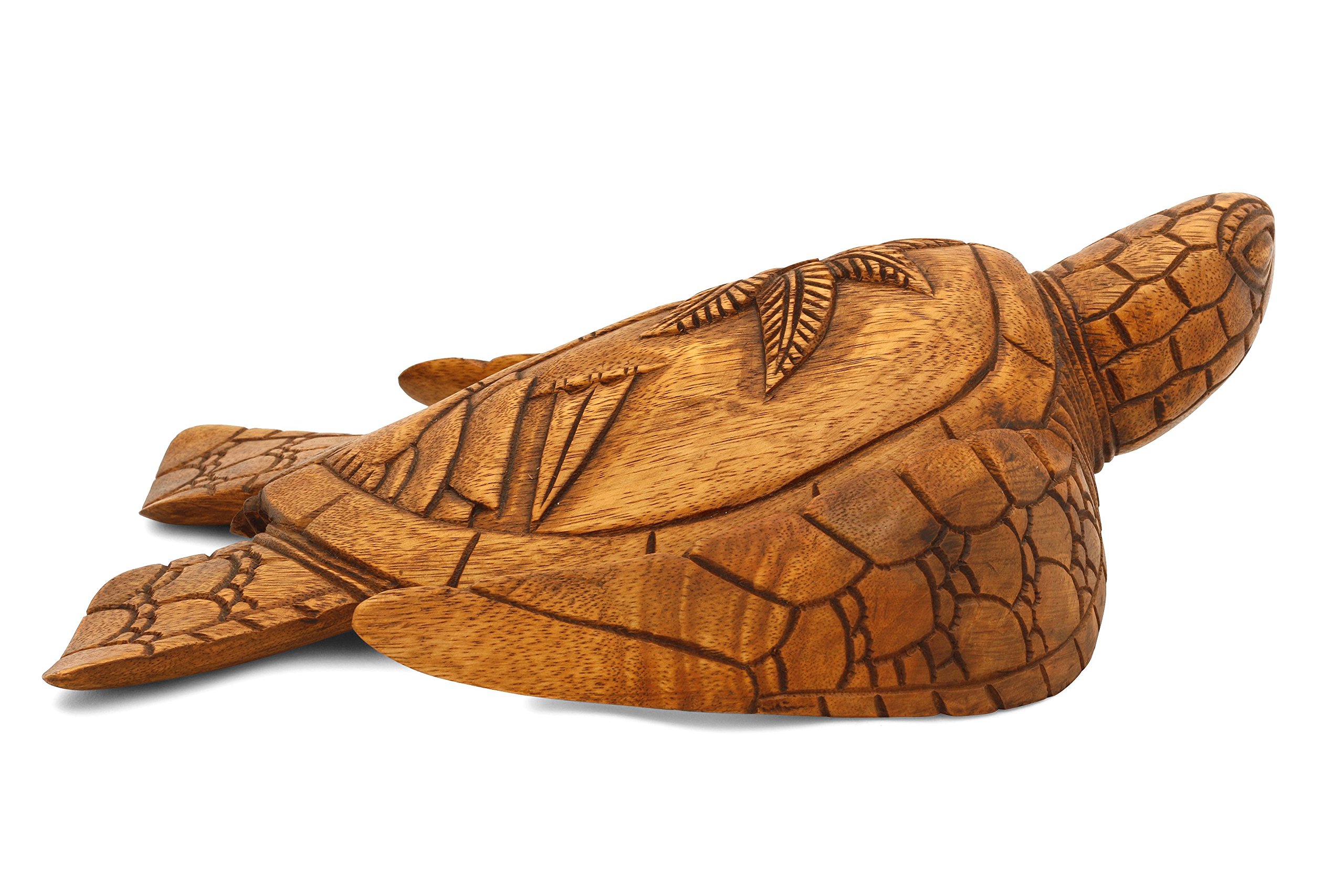 G6 Collection 12" Long Wooden Hand Carved Turtle Tortoise Statue Figurine Sculpture Handcrafted Handmade Decorative Home Decor Accent Rustic Seaside Tropical Nautical Ocean Coastal Decoration