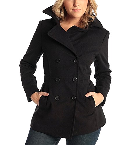 Alpine Swiss Emma Women's Wool Peacoat – Double-Breasted 3/4 Length Overcoat, Stylish & Warm Blazer for Fall & Winter Black Large