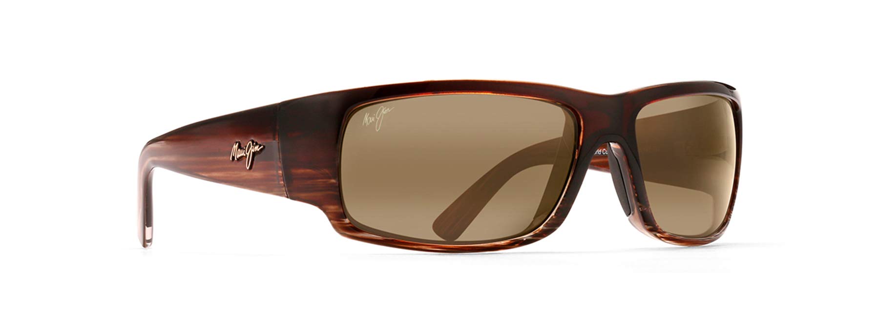 Maui Jim Men's and Women's World Cup Polarized Wrap Sunglasses, Chocolate Stripe Fade/HCL® Bronze, Large