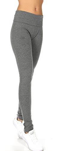 MOPAS Womens Yoga Pants with Fold Over Solid Waistband Grey Medium