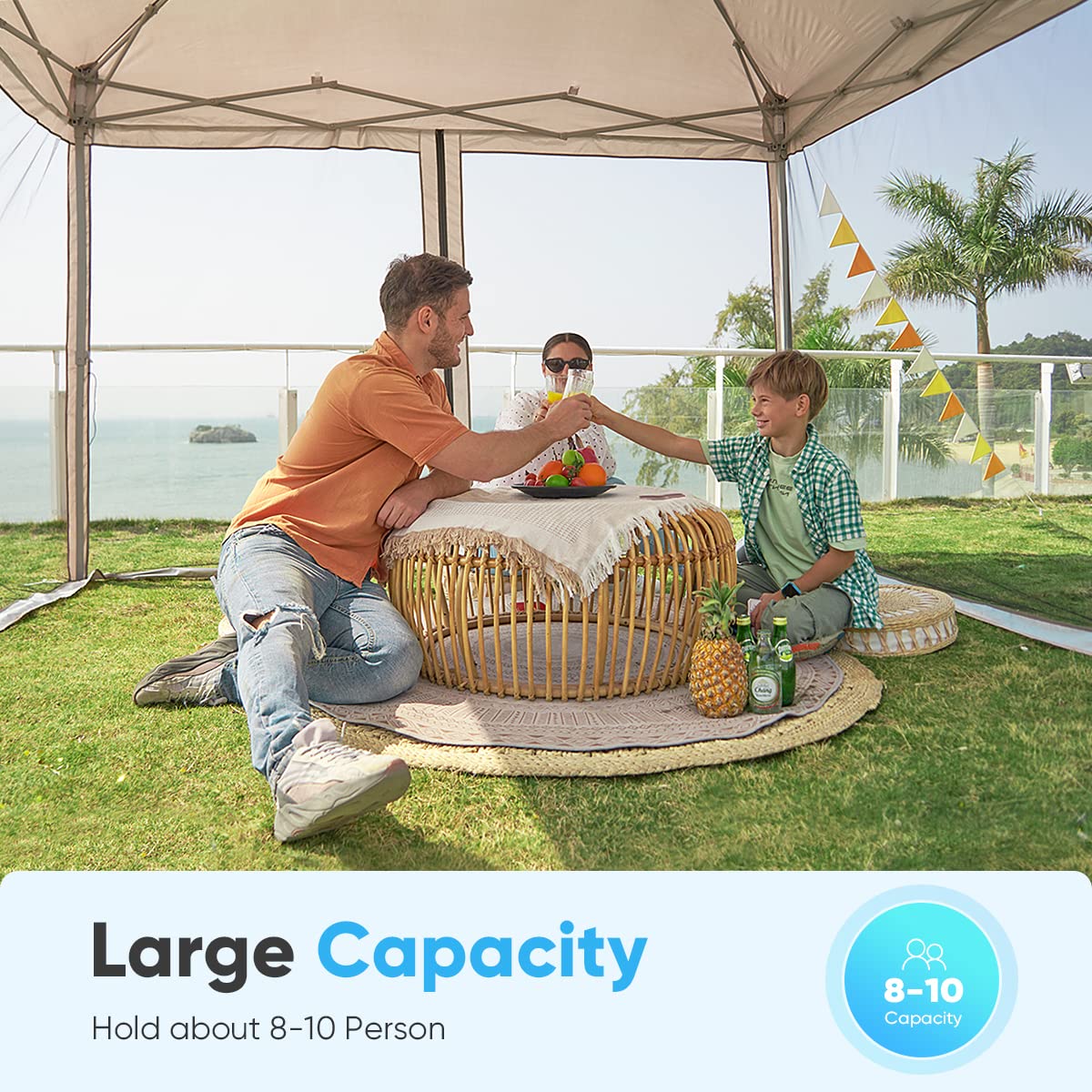 Quictent 8'x8β Pop up Screened Canopy Tent with Mosquito Netting, Portable Easy up Outdoor Screen House Shelter for Patio, Camping and Picnic, Includes Wheeled Carry Bag (Tan)