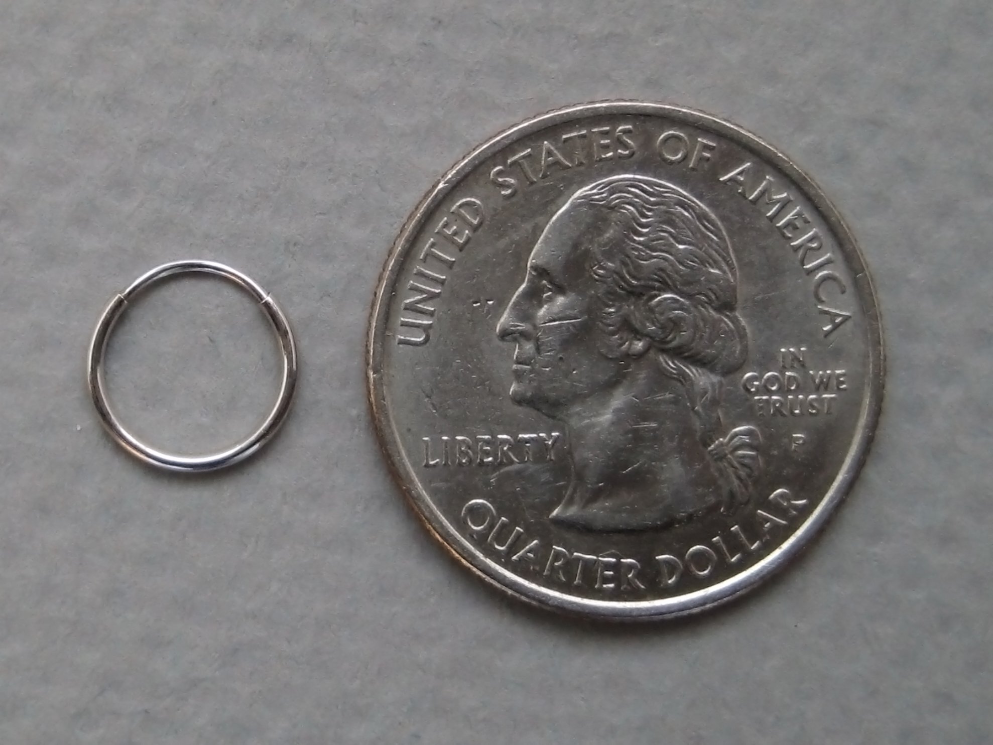 Tiny 14K Gold Thin Continuous Endless Hoop Earrings (1mm Tube) (.39 inch - 10mm - White Gold)
