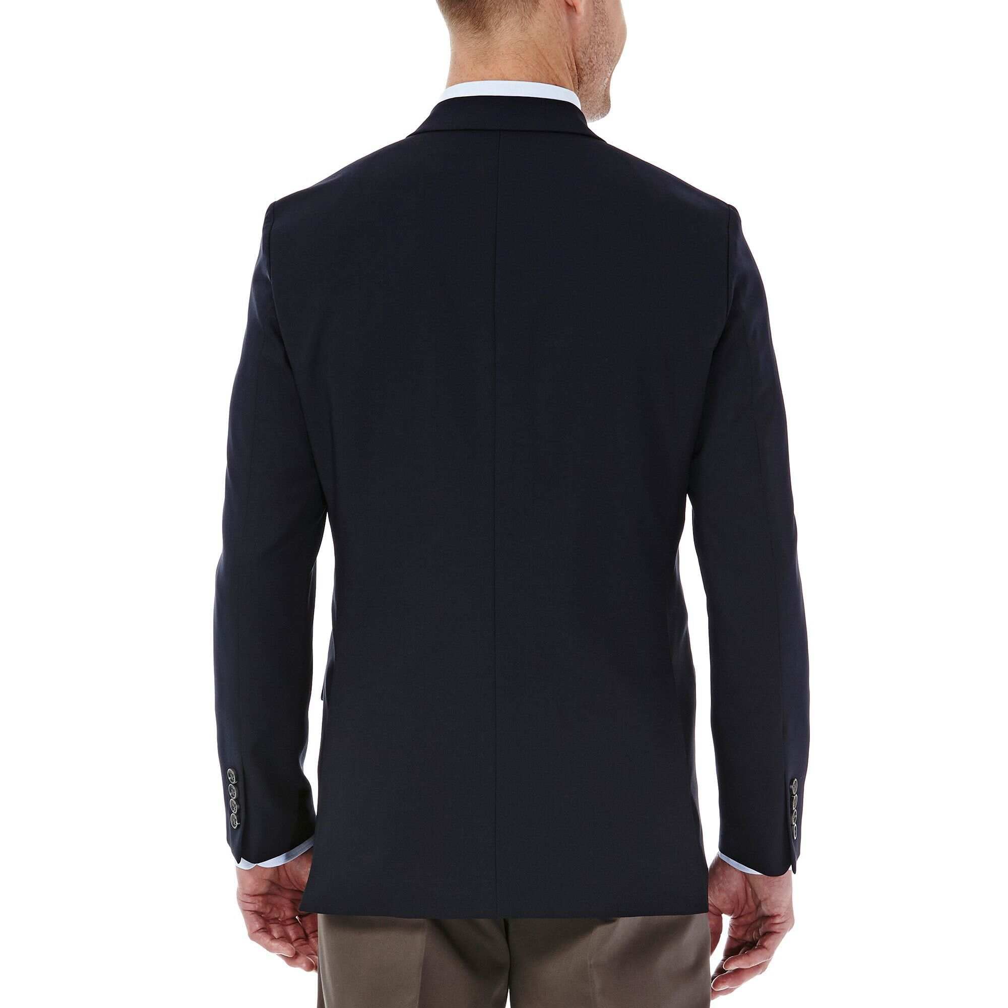 Haggar Men's Travel Stretch Tailored Fit 2-Button Side Vent Solid Blazer, Midnight, 46 Regular