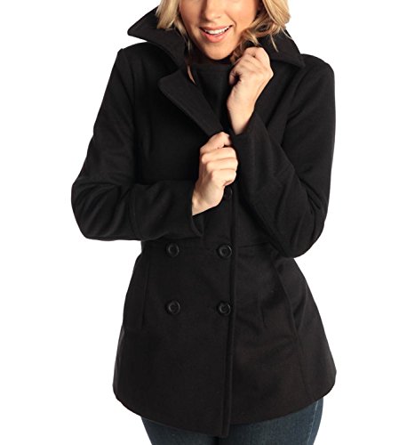 Alpine Swiss Emma Women's Wool Peacoat – Double-Breasted 3/4 Length Overcoat, Stylish & Warm Blazer for Fall & Winter Black Large
