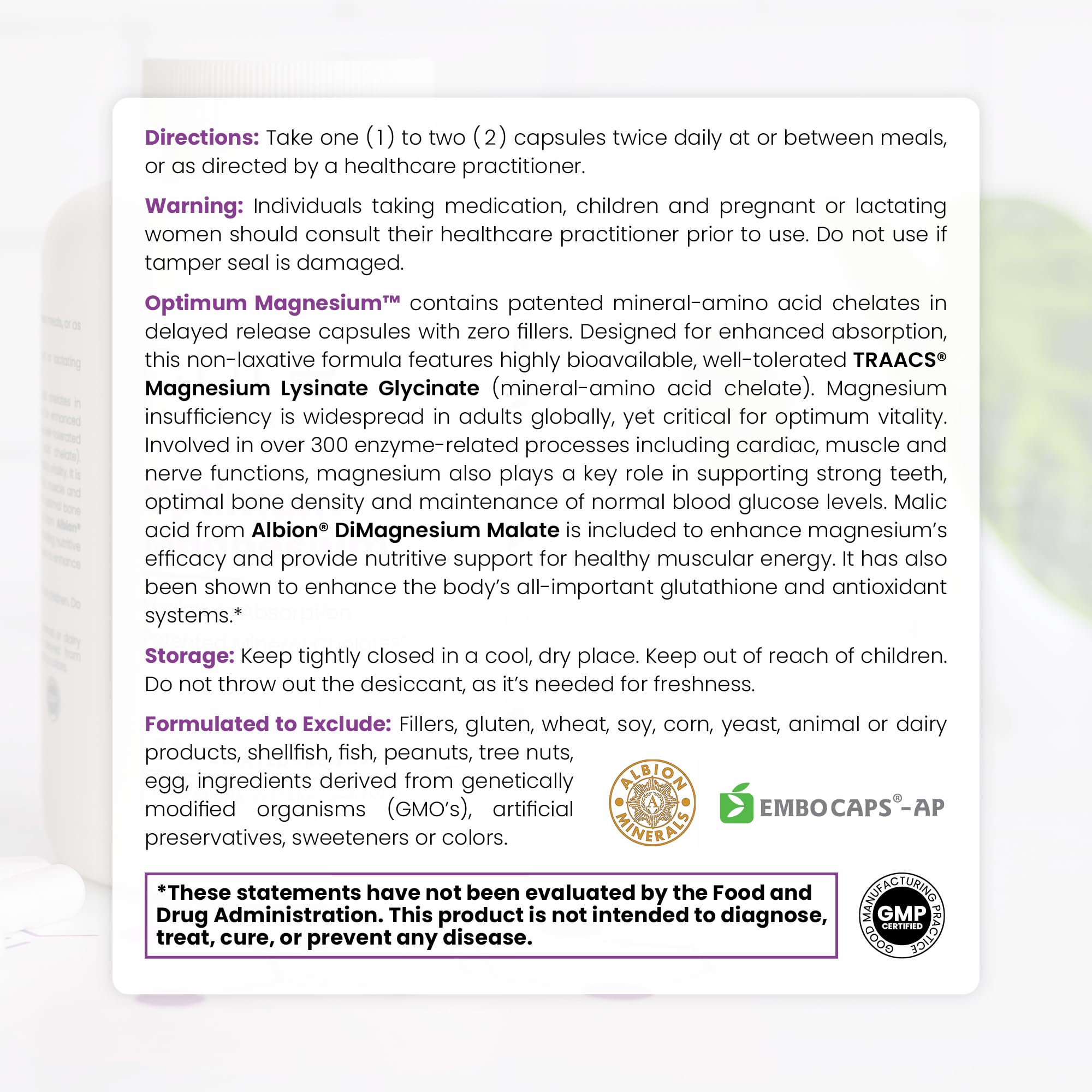 Pure TheraPro Rx Optimum Magnesium Lysinate Glycinate & Di-Magnesium Malate, Made in USA | 2 Month Supply | Chelated Magnesium for Maximum Absorption, Supports Bone Health & Energy, Non-GMO