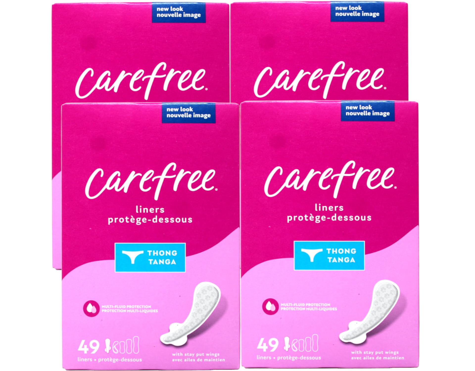 Carefree Thong Pantiliners, Regular Protection, Unscented, 196 Pantiliners (4 X 49 Count Boxes)