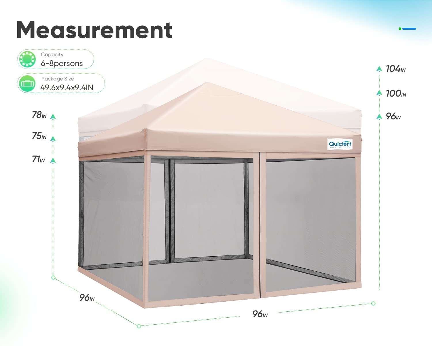 Quictent 8'x8β Pop up Screened Canopy Tent with Mosquito Netting, Portable Easy up Outdoor Screen House Shelter for Patio, Camping and Picnic, Includes Wheeled Carry Bag (Tan)