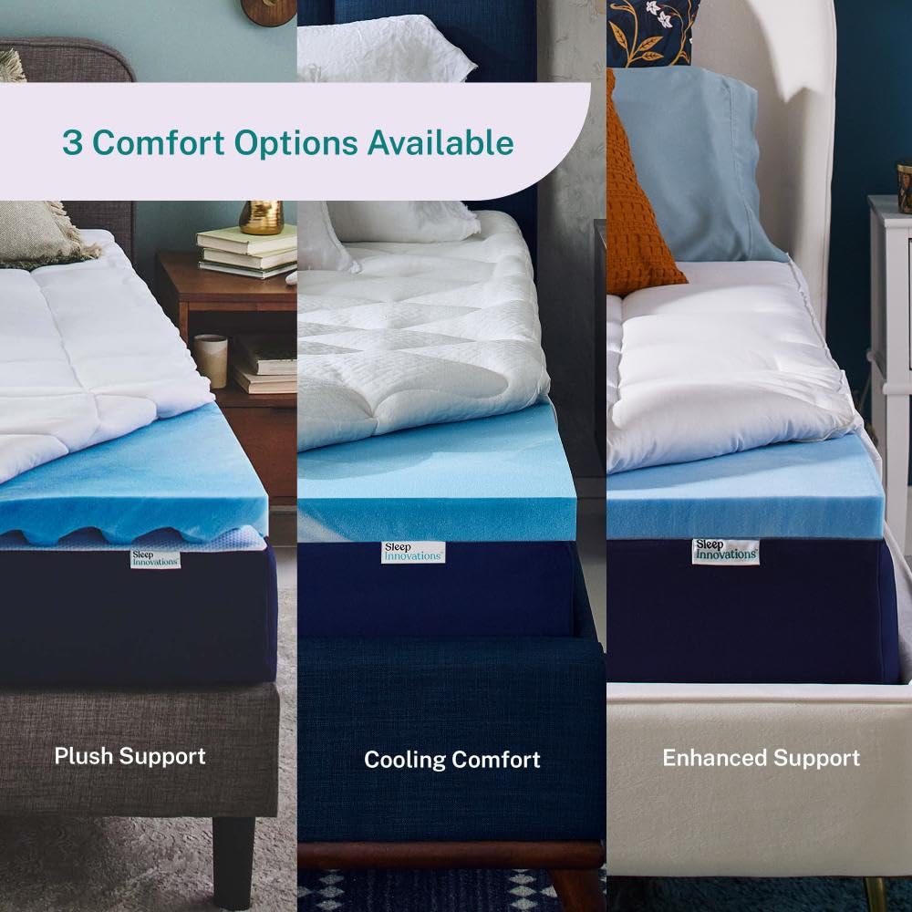 Sleep Innovations Dual Layer 4 Inch Memory Foam Mattress Topper, King Size, Medium Support, 2 Inch Cooling Gel Memory Foam Plus 2 Inch Pillow Top Cover